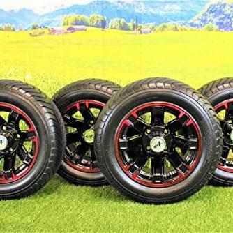 215/50-12 with 12x6 Glossy Black/Red Aluminum Wheel and Tire Assembly ...