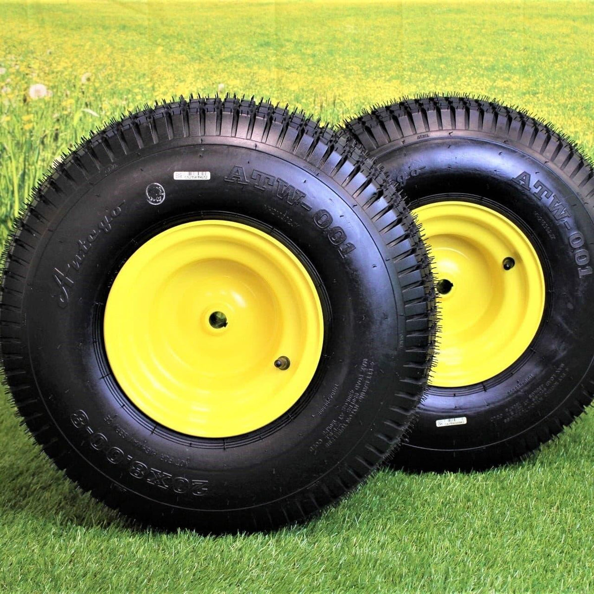 20x8.00-8 4 Ply Tires with 8x7 John Deere Yellow Wheels for Lawn & Gar ...