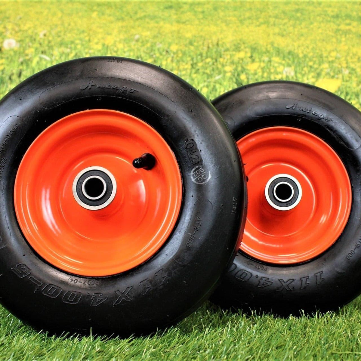 11x4.00-5 Tires & 5.25 Kubota Orange Wheels 4 Ply for Lawn & Garden Mo ...