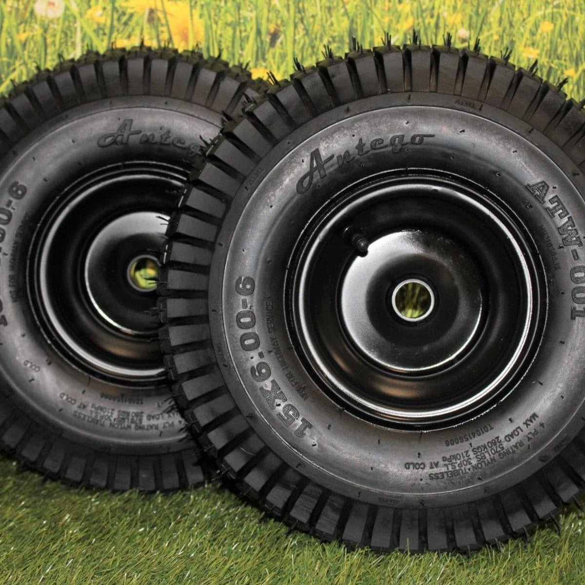 (Set of 2) Matte Black Universal Fit 15x6.00-6 Tires & Wheels 4 Ply fo ...